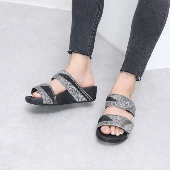 Fitflop | Shoes | Fitflop Mina Ombre Glitter Pewter Grey Sliders | Poshmark